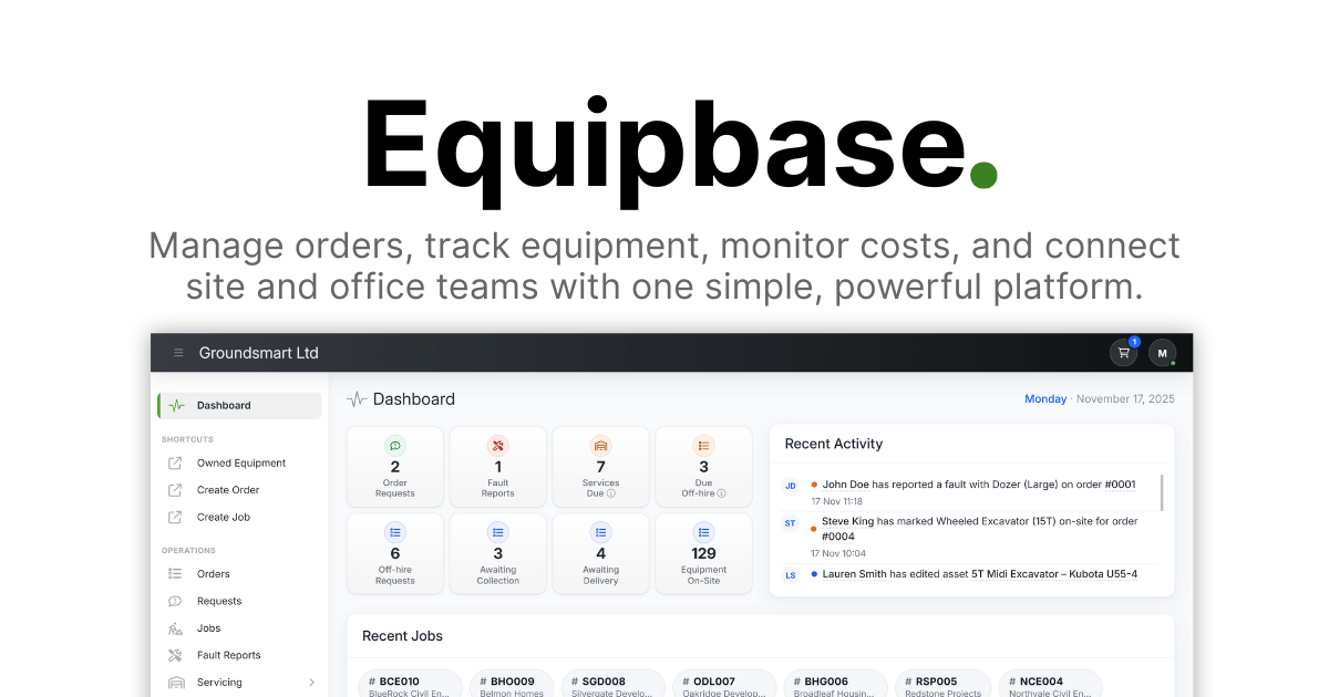 Plant Management Software UK | Track Plant Across Sites | Equipbase